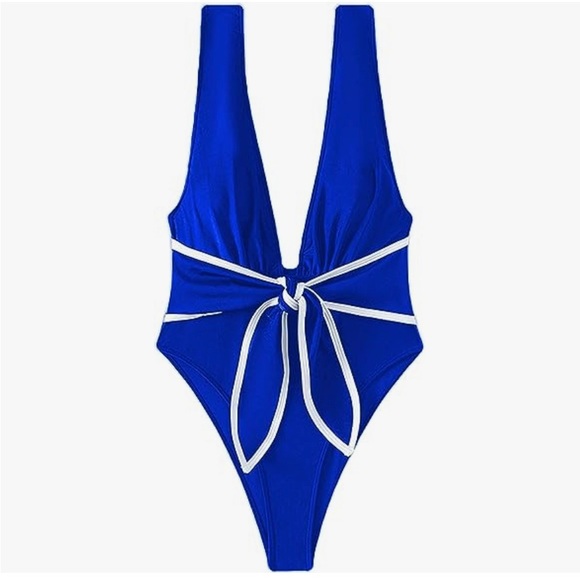 Swim Tie Bow One Piece Swimsuit Deep V Neck Tummy Control Bathing Suit Poshmark